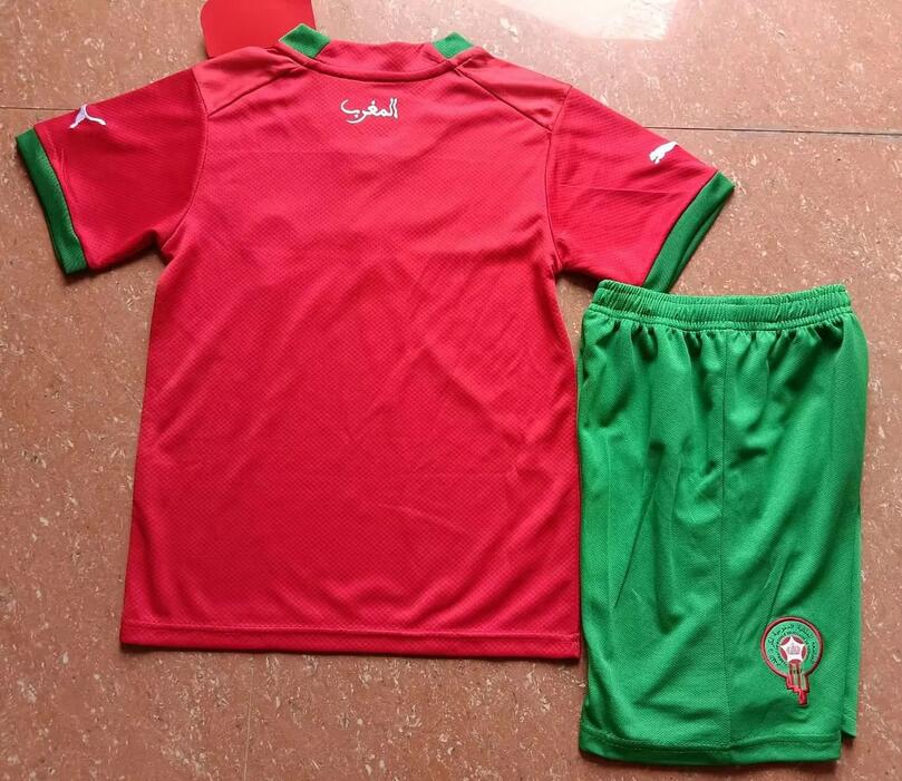 Morocco 2022 World Cup Home Kids Soccer Kit Children Shirt And Shorts ...