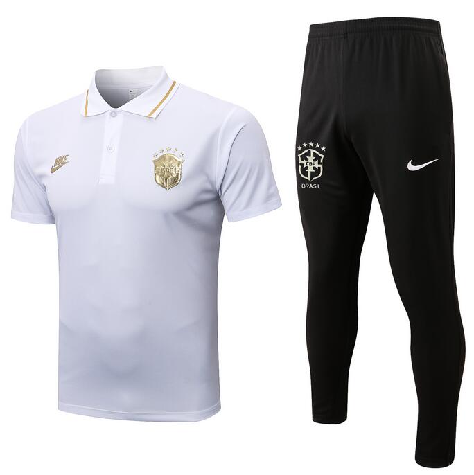 Brazil 2022 World Cup White Polo Suit (Shirt+Trouser) | Dosoccerjersey Shop