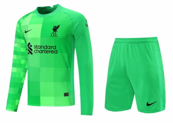 Liverpool 2021/22 Goalkeeper Green Long Sleeved Soccer Team Kit ...