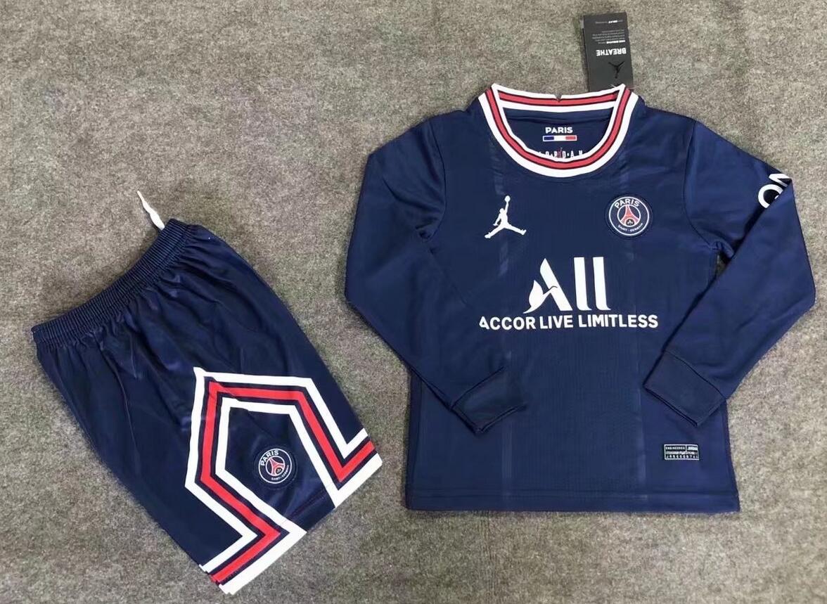 PSG 2021/22 Home Kids Long Sleeved Soccer Jersey Kit Children Shirt ...