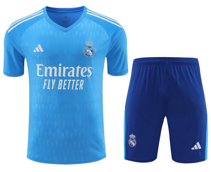 Real Madrid 2023/24 Goalkeeper Blue Soccer Kits (Shirt+Shorts ...