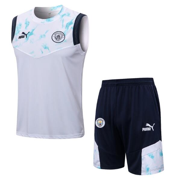 Manchester City 2022/23 White Training Vest Uniforms (Shirt+Shorts ...